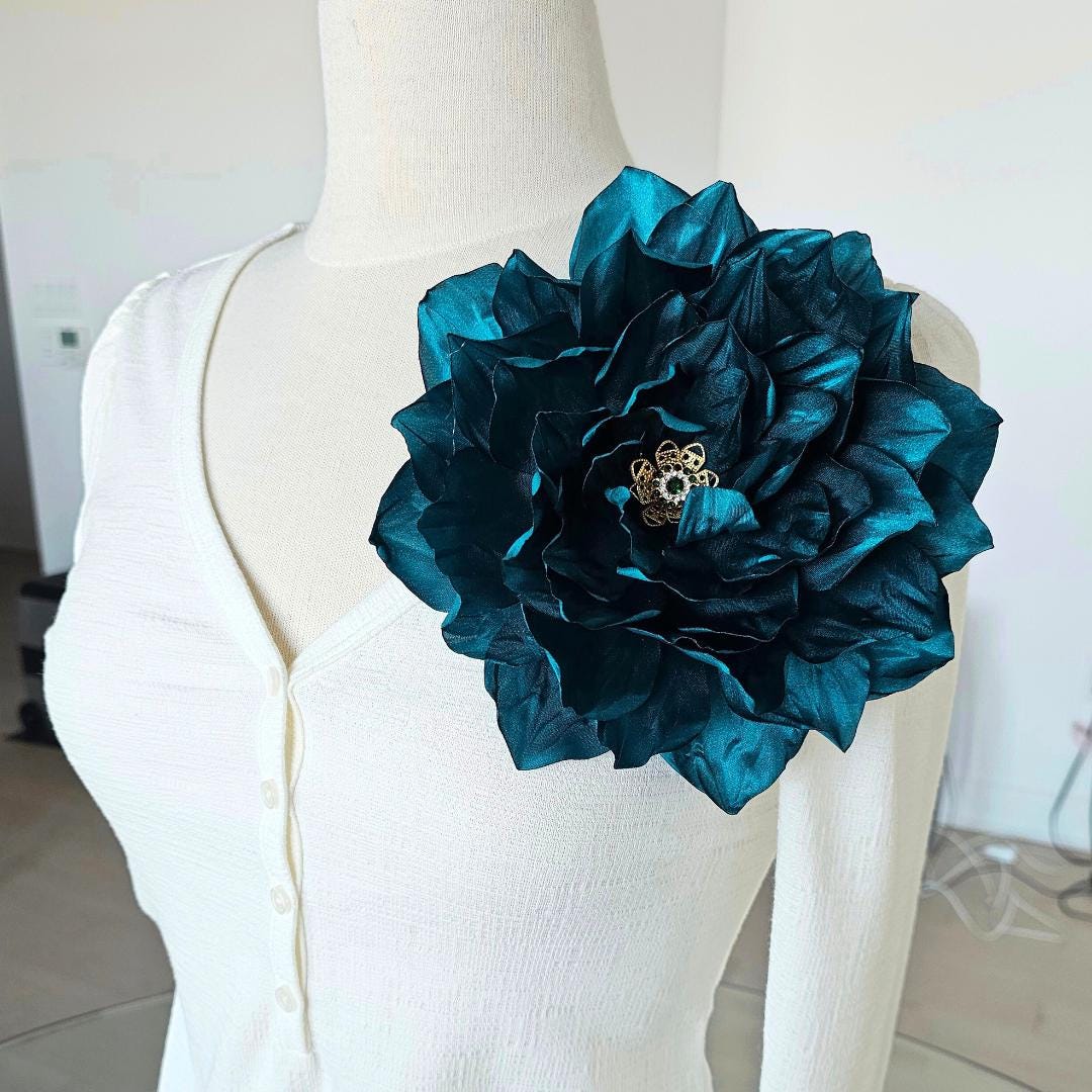 Oversized Teal Blue Flower Brooch - Dark Turquoise Flower Pin - Floral ...