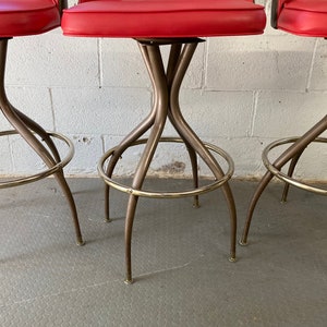 Vintage Mid Century Red Vinyl Retro Bar Stools Set of 3 - Etsy