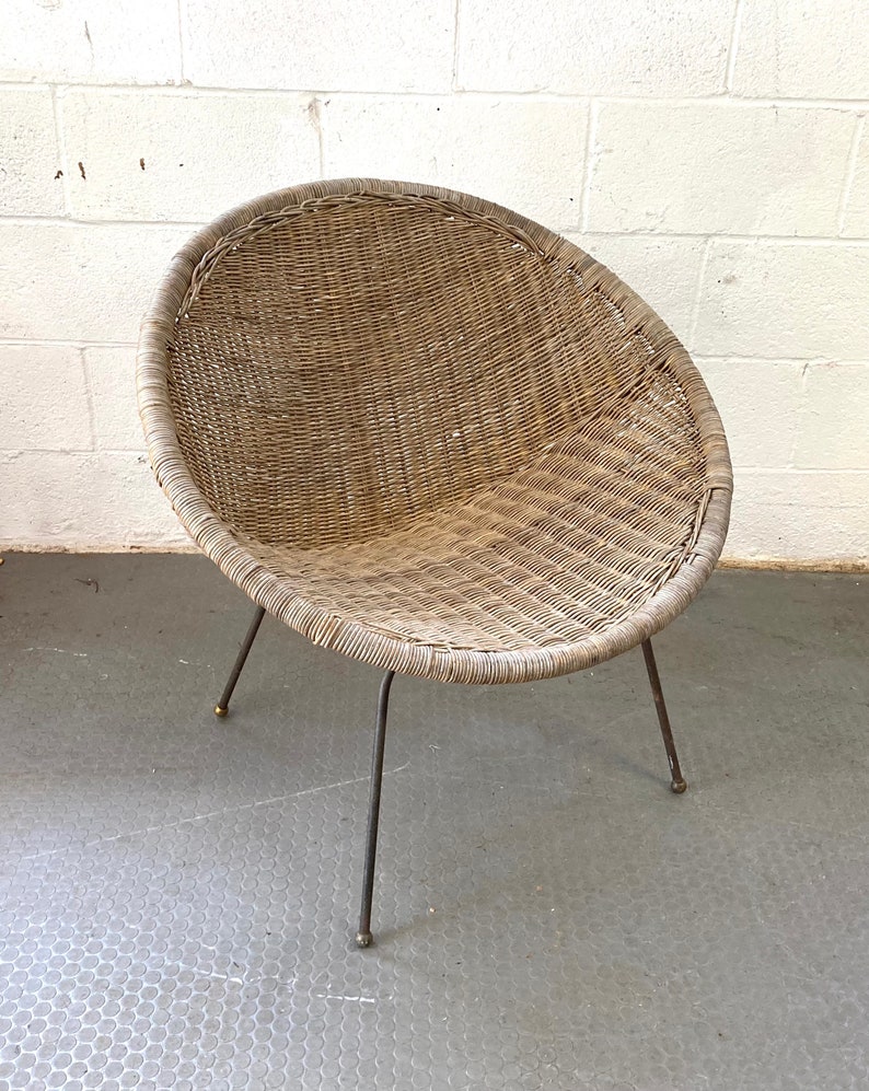 Vintage Mid Century Wicker Hoop Chair - Etsy
