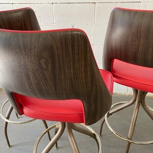 Vintage Mid Century Red Vinyl Retro Bar Stools Set of 3 - Etsy