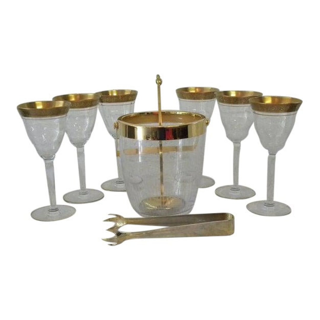 9 Piece Vintage Mid Century Gold Bar Set - Etsy