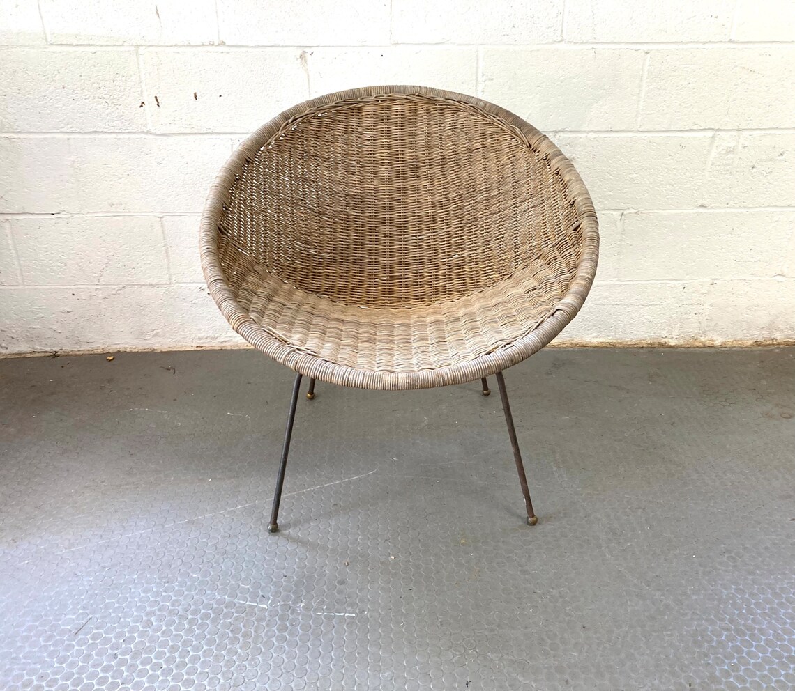 Vintage Mid Century Wicker Hoop Chair - Etsy