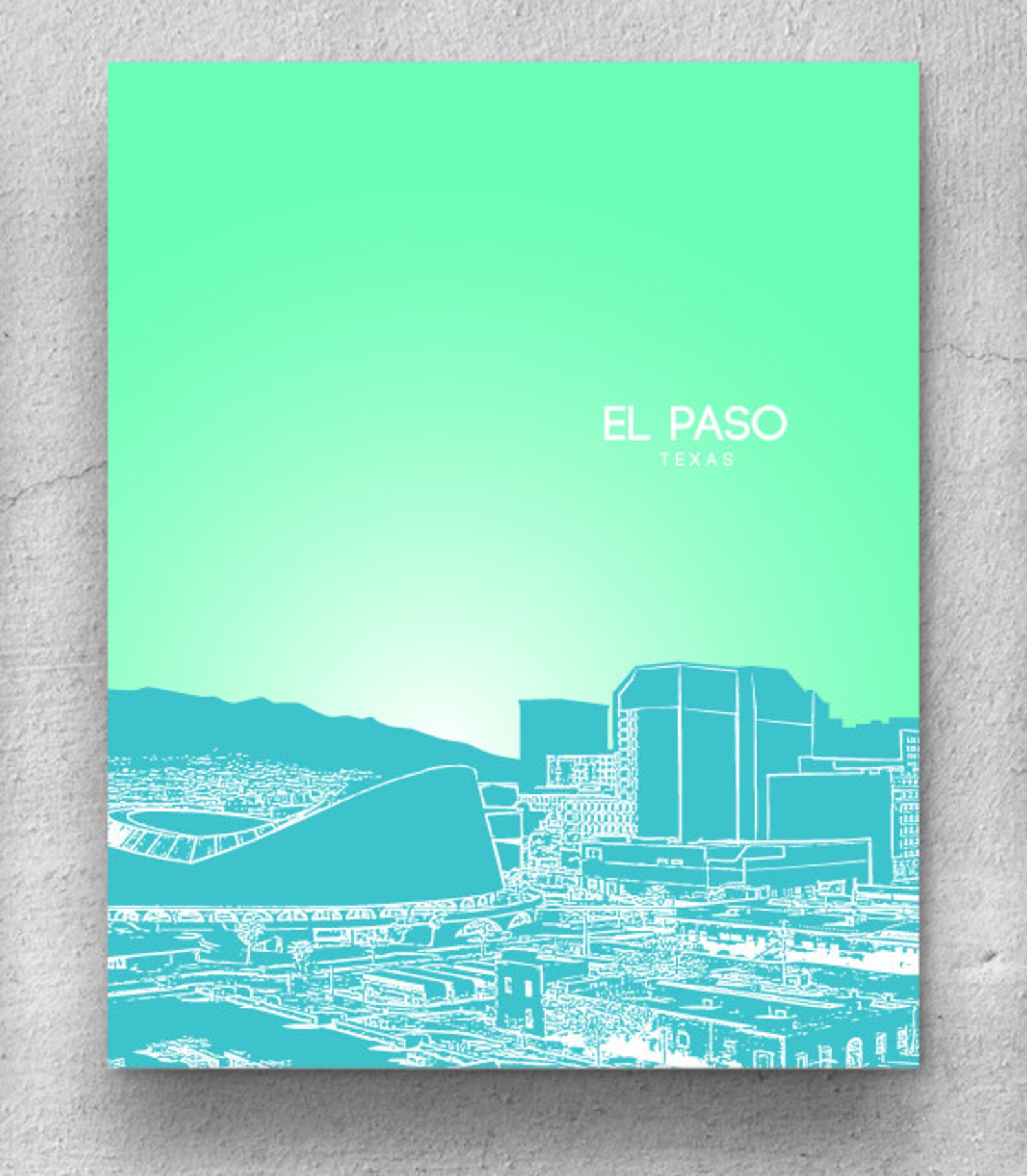 El Paso Texas Skyline Art Poster / Home, Office, Nursery Art Poster ...