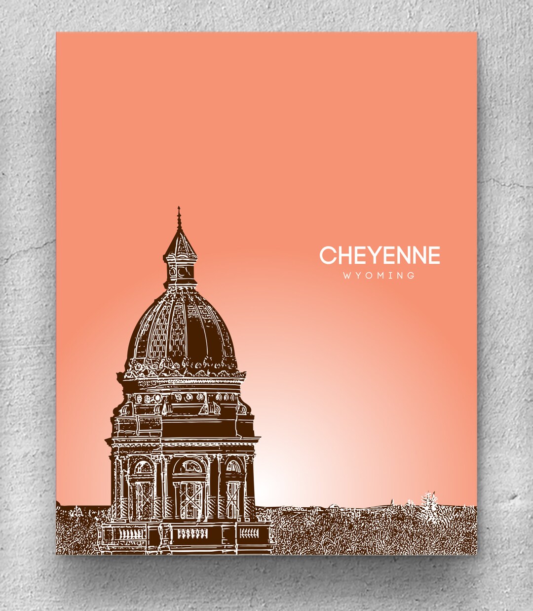 Cheyenne Wyoming Skyline Poster / Home Office Art Poster / Any City or ...