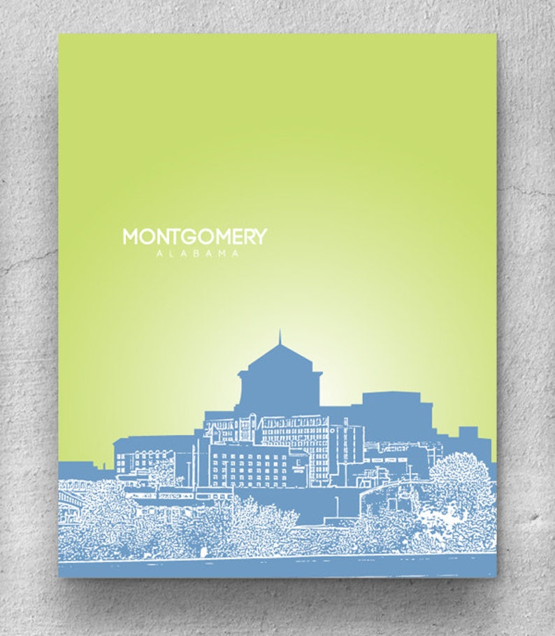 Montgomery Alabama Skyline / Art for Lofts and Condos / 8x10 - Etsy