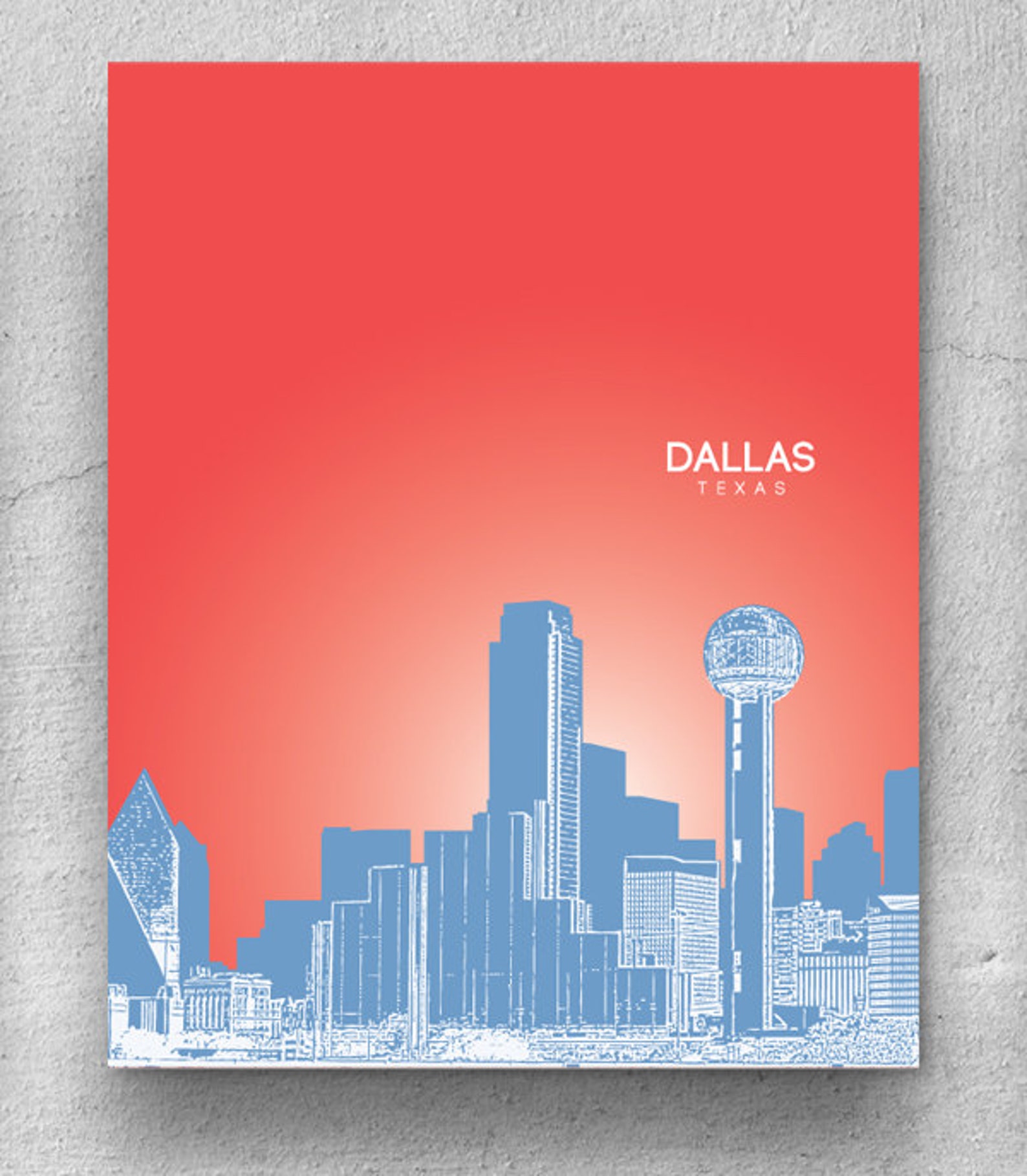 Dallas Texas Skyline Poster / Home, Office or Nursery Wall Art Poster ...