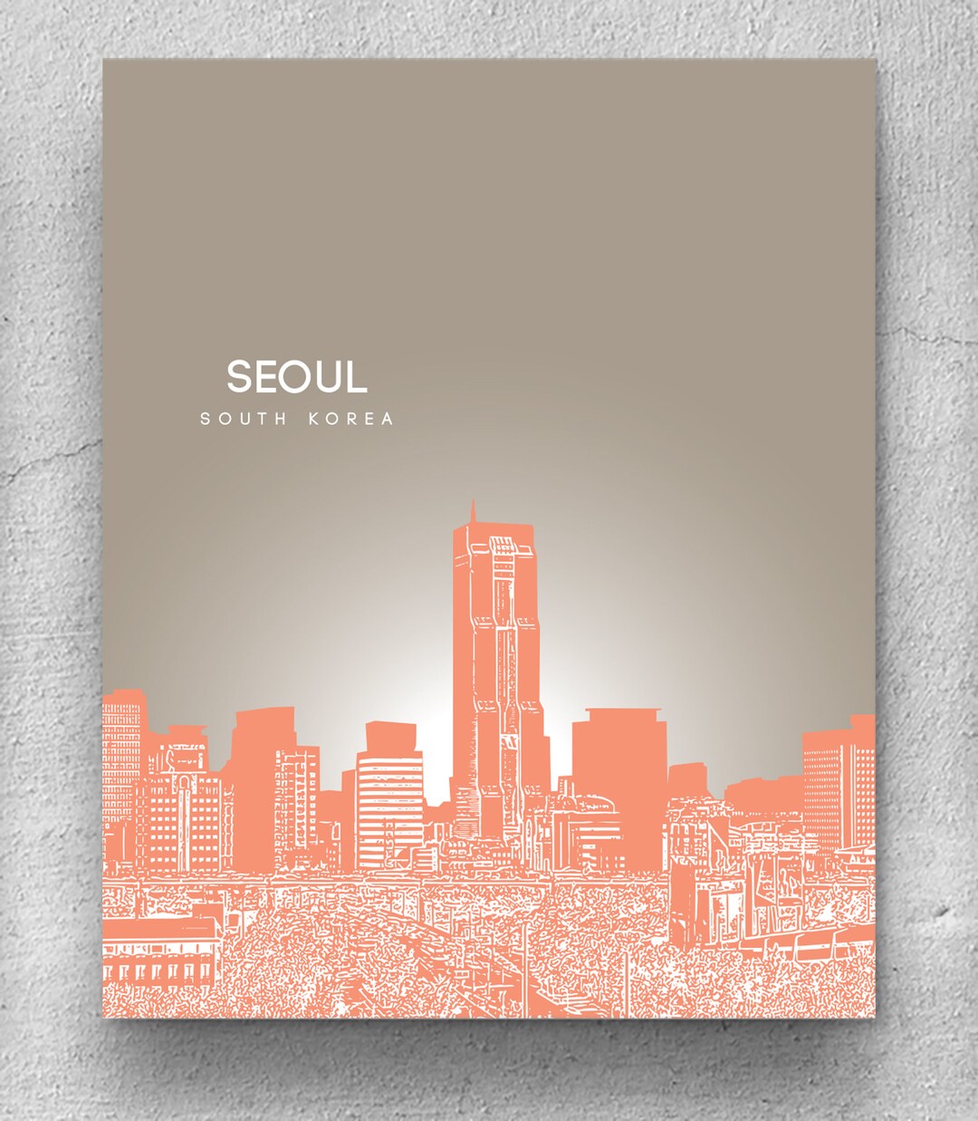 Skyline City Art / Seoul South Korea Cityscape / Home Office Pop Art ...