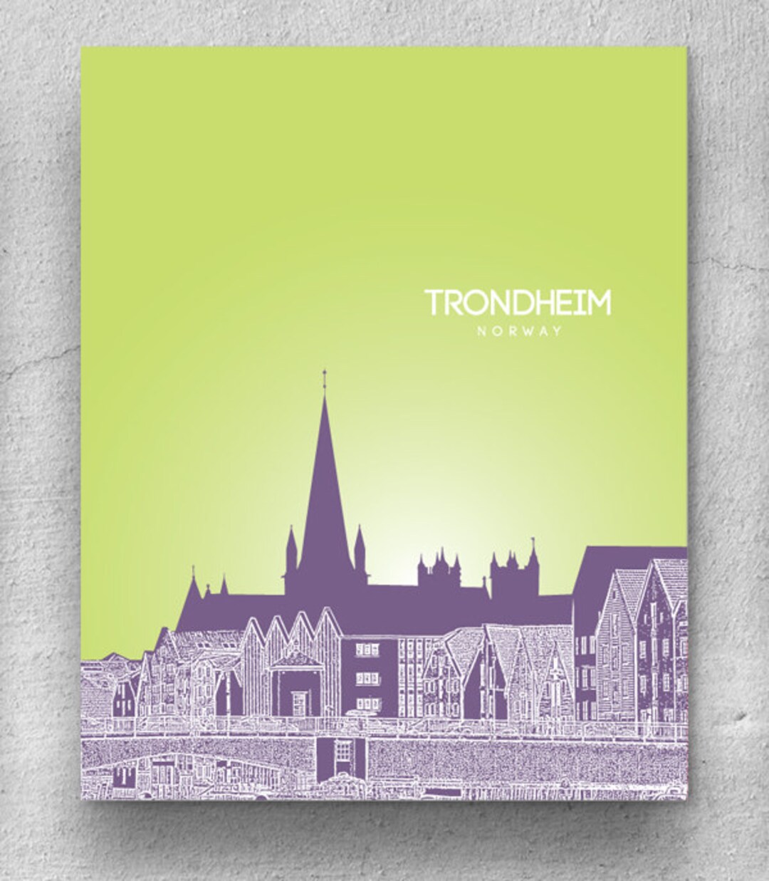 Trondheim Norway Skyline Art / Travel Destination Wall Art Poster / Any ...