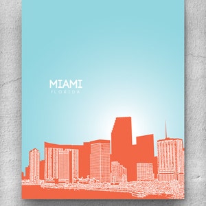 Miami Florida Skyline Art Poster / Home Office Art Poster / Any City or ...