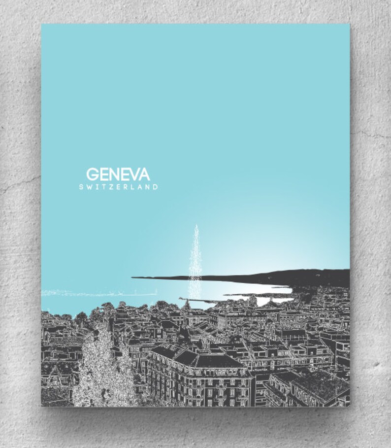 Geneva Switzerland City Skyline Art / Travel City Art Poster / - Etsy