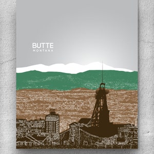 Butte Montana Skyline Poster / Home, Office or Nursery Wall Art Poster ...