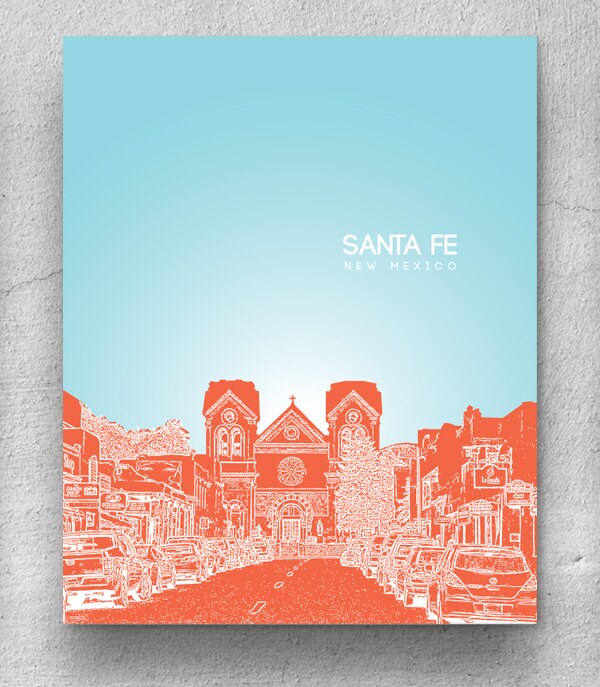 Santa Fe New Mexico Skyline Art Poster / Home Office Nursery - Etsy