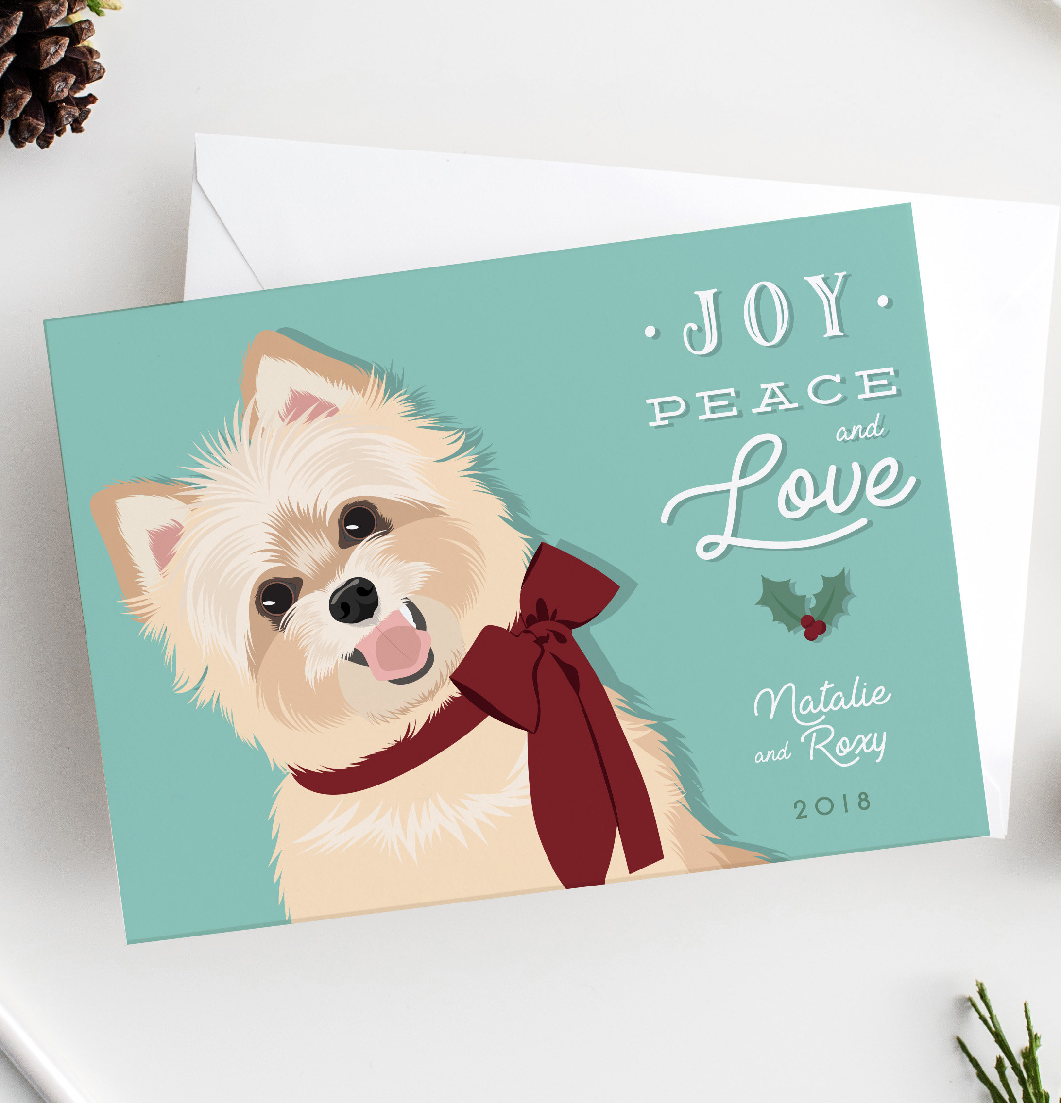 Dog Holiday Card with Custom Pet Portrait Pet Holiday Card | Etsy