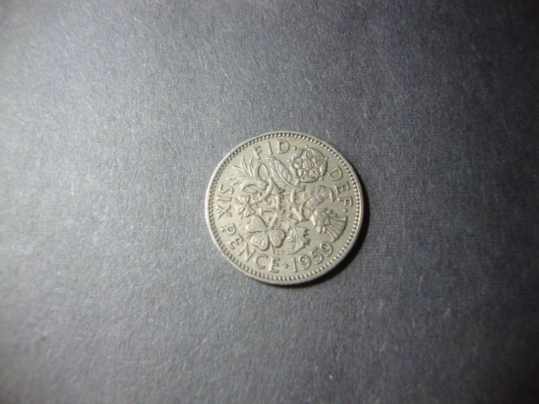 1959 Great Britain Six Pence Coin United Kingdom 6 Pence Queen Elizabeth II Wedding, Good Luck ...
