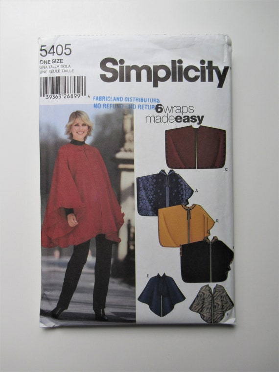 Cape Simplicity 5405 Sewing Pattern Loose Fit Hood Option Boho - Etsy