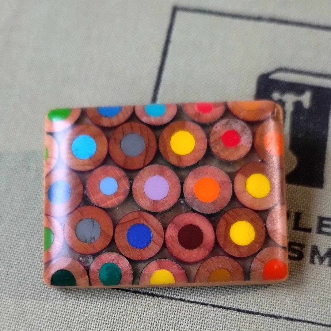 Funky Rectangular Upcycled Multicolour Pencil and Oak Wood Brooch - Etsy