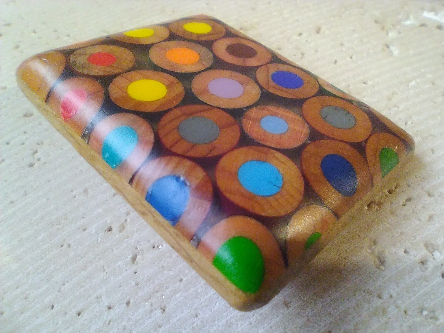 Funky Rectangular Upcycled Multicolour Pencil and Oak Wood Brooch - Etsy
