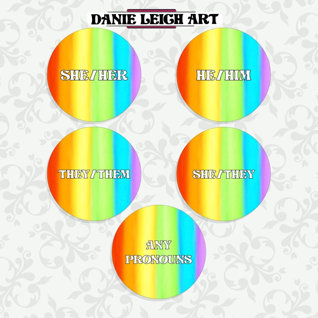 Holographic Pronoun Badges: She/her, He/him, They/them Vinyl Stickers ...