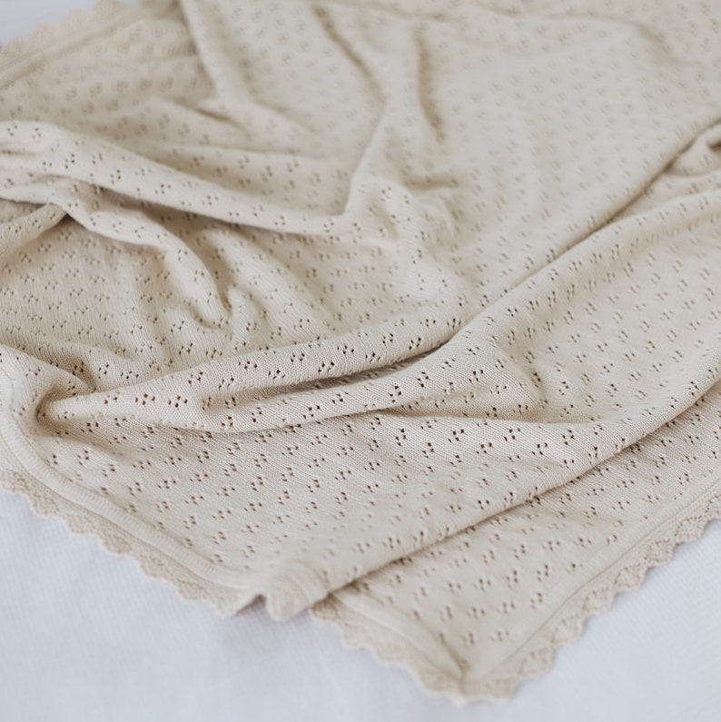 Pointelle Baby Blanke Lace Edge Blanket Neutral Baby - Etsy