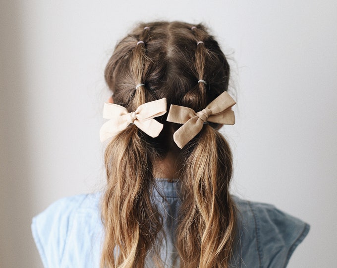 Tan Schoolgirl Bow Set, Hair Bow, Pigtail Set, Mustard Hair Bows, Hair ...