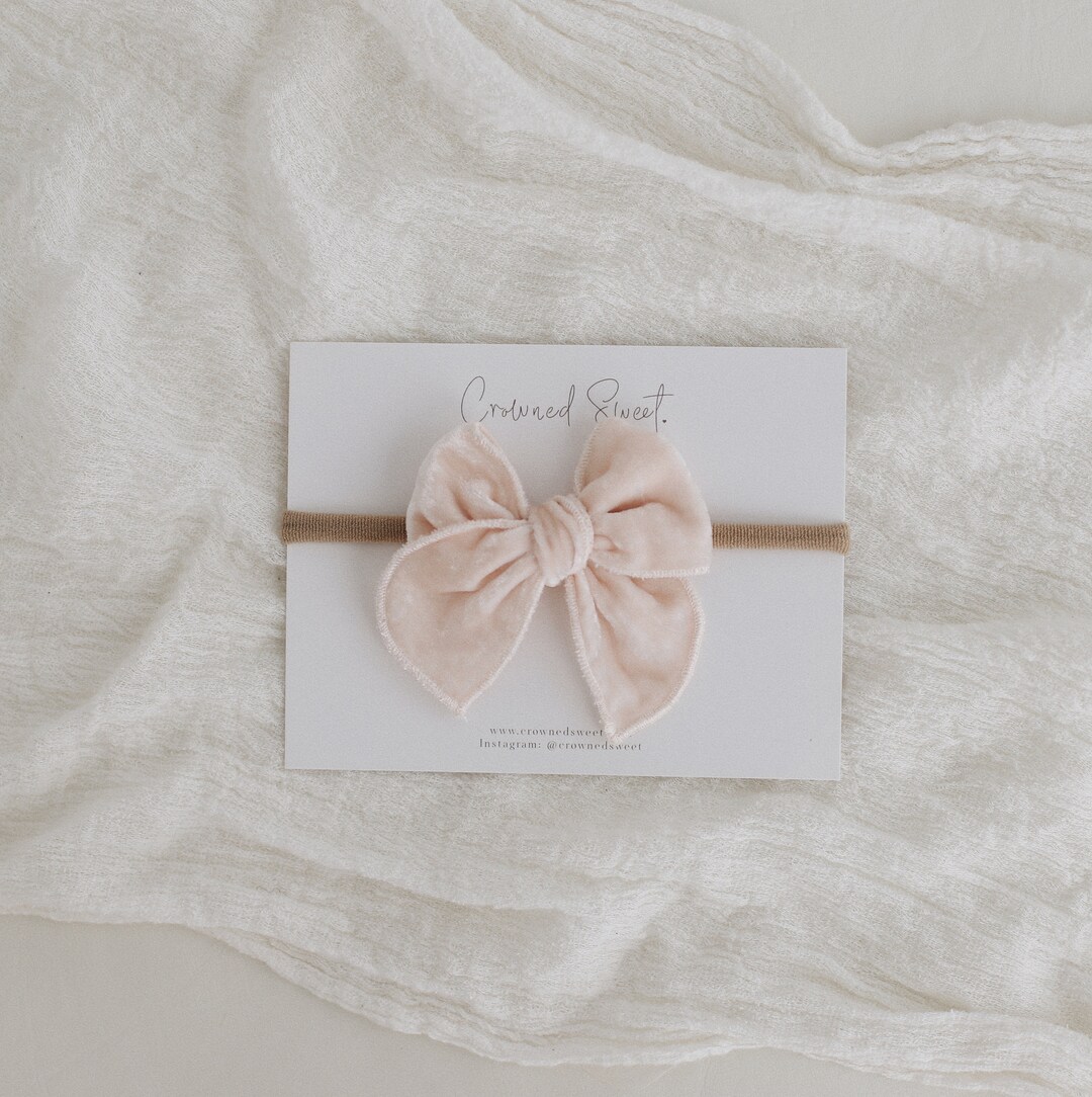 Light Pink Velvet Bow, Serged Bow, Sailor Hair Bow, Baby Headband, Pink ...
