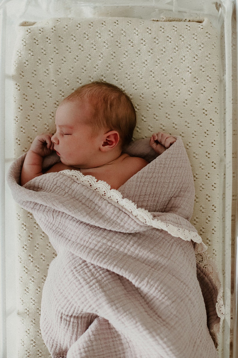 Pointelle Baby Blanke Lace Edge Blanket Neutral Baby - Etsy