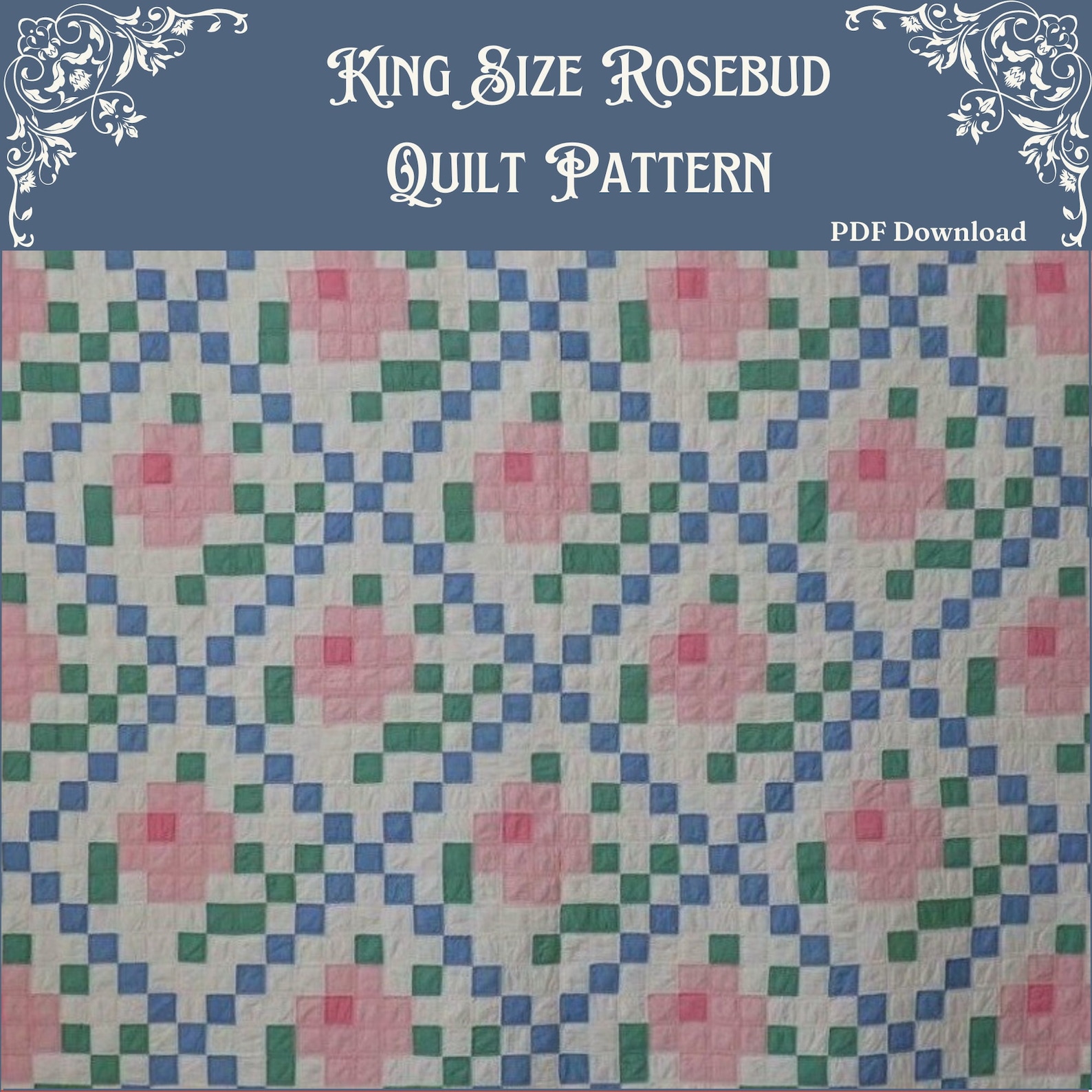 Rosebud King Size Quilt Pattern / Vintage Quilt Pattern / Easy to ...