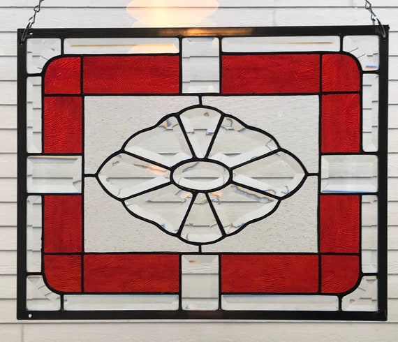 Red Victorian Stained Glass Window Panel Hanging 18 | Etsy