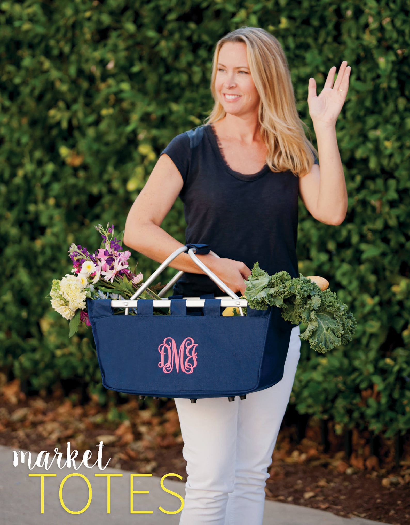 Monogrammed Market Basket Personalized Market Tote Fold up - Etsy