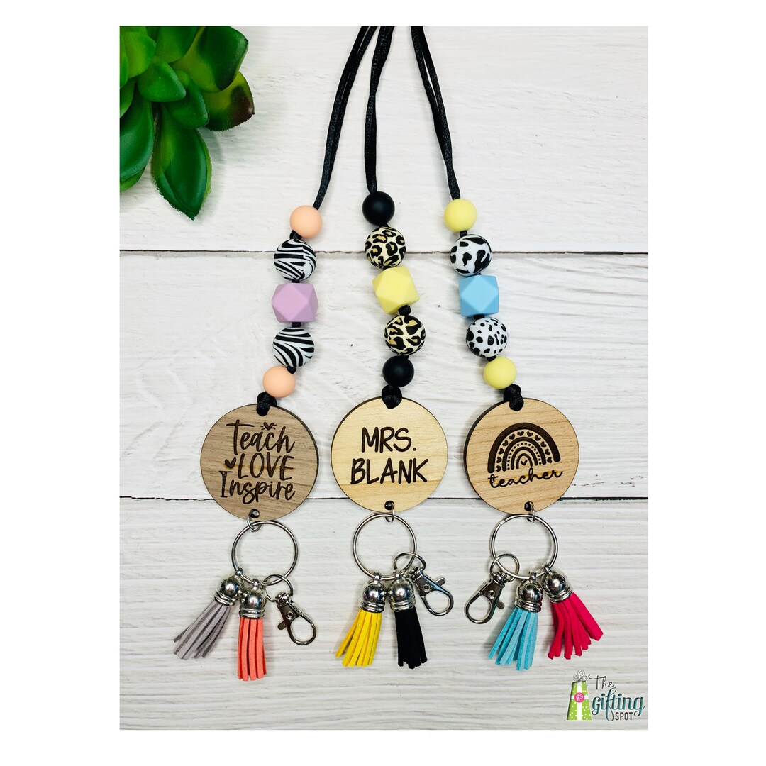 Teacher Lanyard, Wooden Personalized Lanyard, Animal Print ID Badge ...
