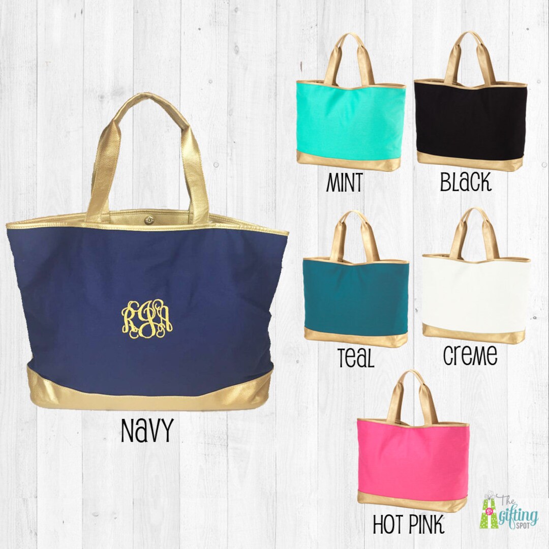 Monogrammed Canvas Purse, Personalized Tote With Gold Accents, Monogram ...