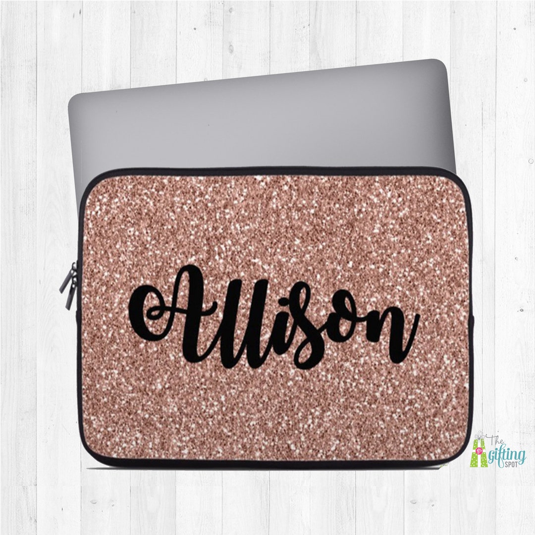 Rose Gold Glitter Monogrammed Laptop Sleeve, Custom Computer Sleeve ...