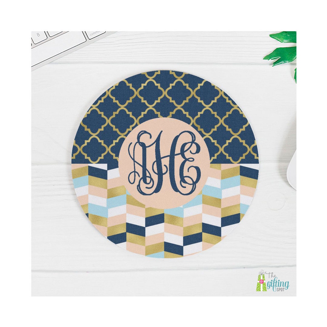 Monogrammed Mouse Pad, Computer Mouse Pad, Round Mouse Pad, Monogram ...