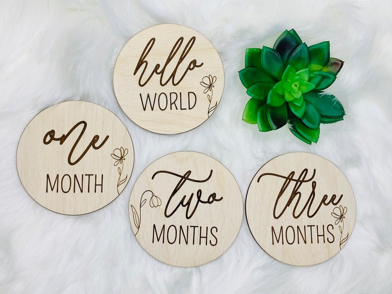 Wooden Baby Monthly Signs, Engraved Wood Month Plaques, First Year ...
