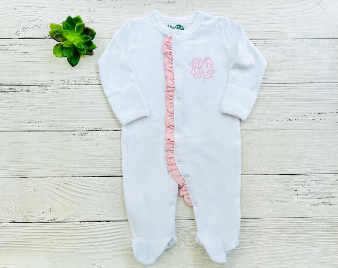Monogrammed White Baby Ruffle Bodysuit, Personalized Baby Clothing, New ...