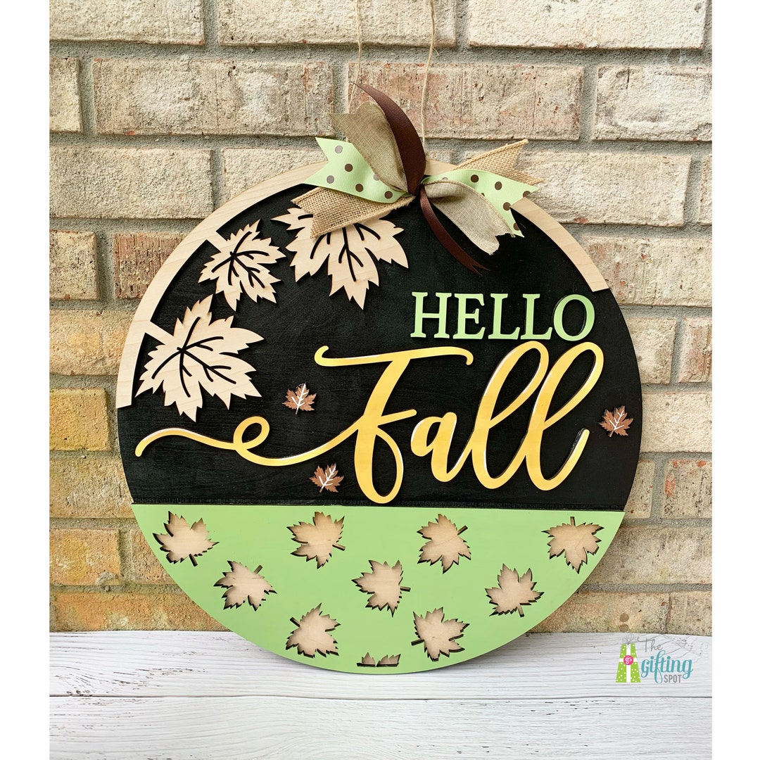 Painted Fall Leaves Wooden Door Hanger, Autumn Decor - Etsy