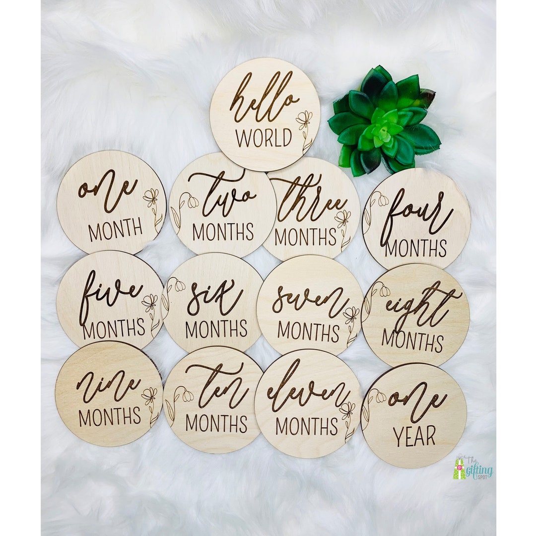 Wooden Baby Monthly Signs, Engraved Wood Month Plaques, First Year ...