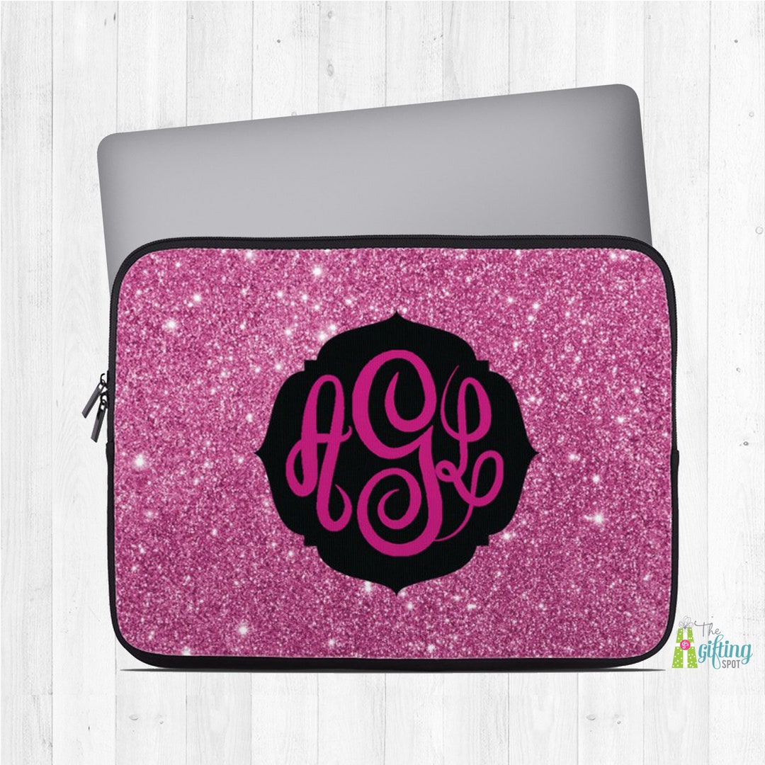 Pink Glitter Monogrammed Laptop Sleeve, Custom Computer Sleeve ...