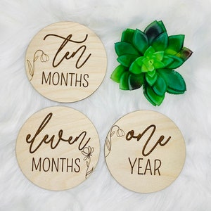 Wooden Baby Monthly Signs, Engraved Wood Month Plaques, First Year ...