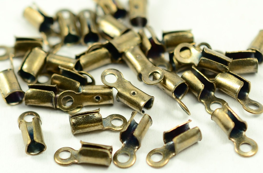 100 Pcs Antique Brass Round 9x3 Mm Fold Over Crimp End , Ribbon End ...