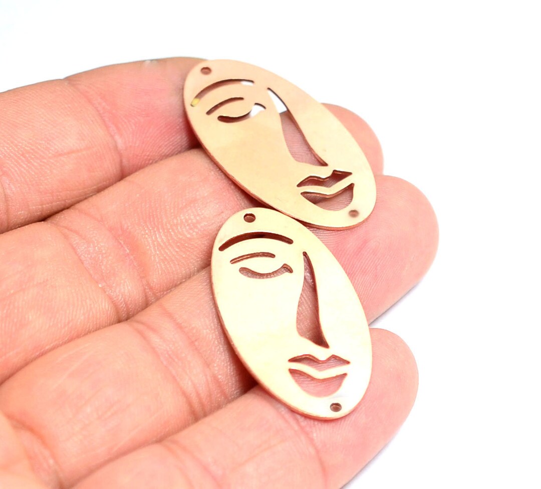 Oval Copper Face Charm , Copper Face Pendant , 0.8x19x35 Mm , Findings ...