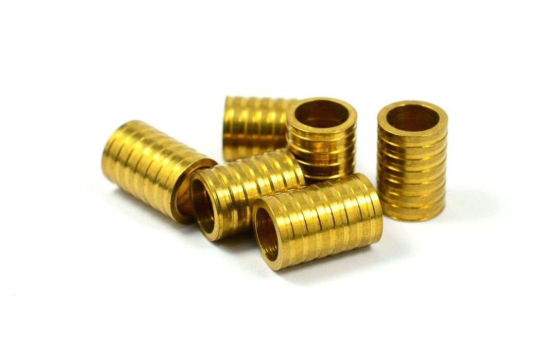 10 Pcs. Raw Brass Textured 10x15 Mm Tube Spacers , Inside Diameter 8 Mm ...