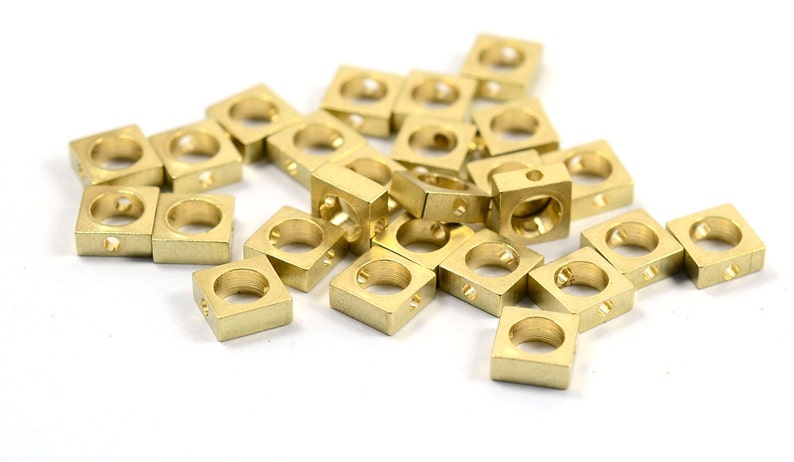 15 Pcs. Solid Brass 6x6 Mm Square Bar , Hole Size 4 Mm , 1.3 Mm Side ...