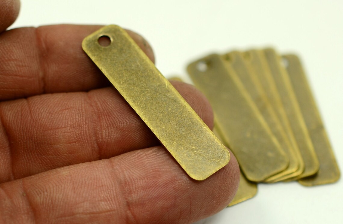 100 Pieces Antique Brass 10x40 Mm Rectangular Stamping Tag Findings ...