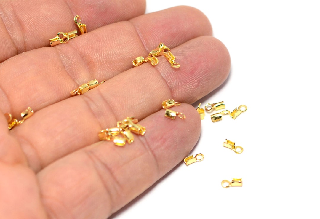 Polished Gold Plated Fold Cord Ends , 2.5x6 Mm Finished Connectors ...
