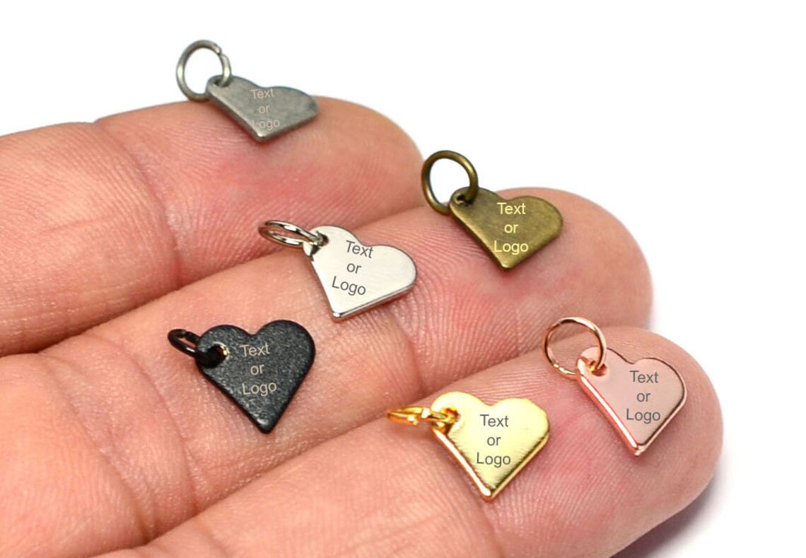 Laser Engraved Custom Tag Brand Jewelry Charms Heart Logo - Etsy