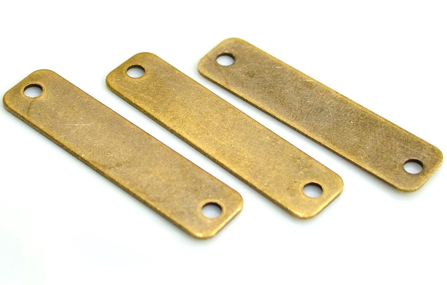 50 Pieces Antique Bronze 10x40 Mm Rectangular 2 Hole Stamping Tag AB735 ...