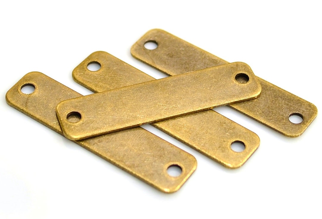 50 Pieces Antique Bronze 10x40 Mm Rectangular 2 Hole Stamping Tag AB735 ...