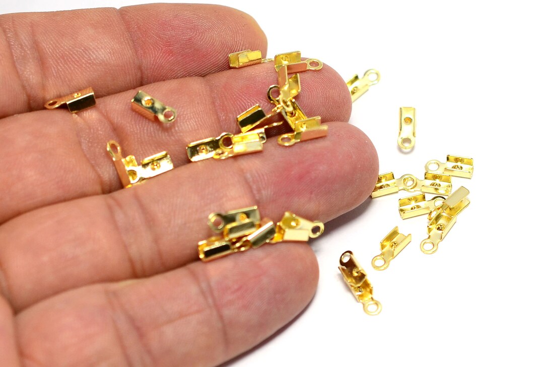 Polished Gold Plated Fold Cord Ends ,4.5x10mm Finished Connectors ...