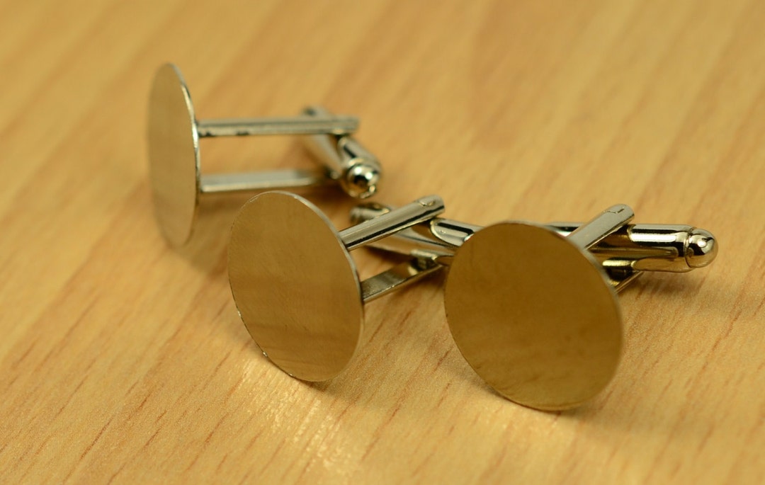 20 Pieces (10 Pair) Cuff Links Blanks 16mm (5/8") Glue Pad Silver Men ...